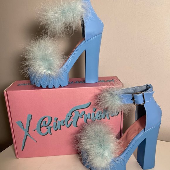 X-Girlfriend Co | Shoes | Skye Blue Xgirlfriends Platform Furry Heels ...